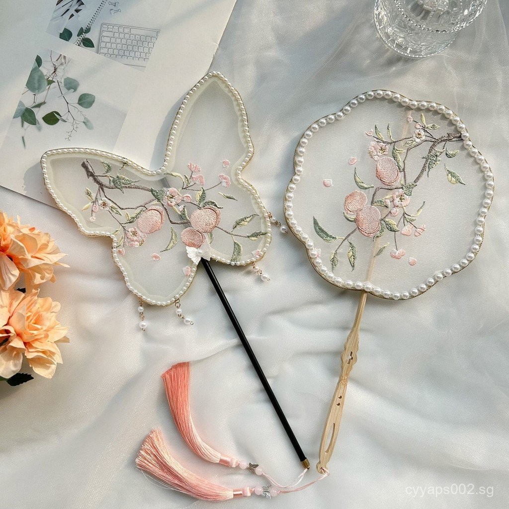 Chinese Ancient Style Tassel Circular Fan Embroidery Classical Hanfu ...