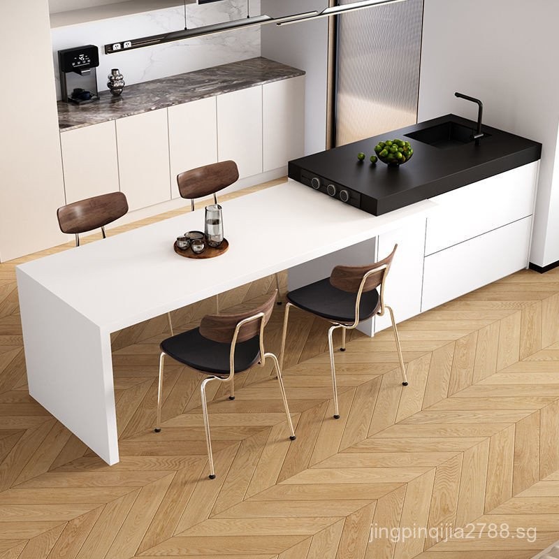 Black and White Minimalist Kitchen Island Dining Table Integrated ...