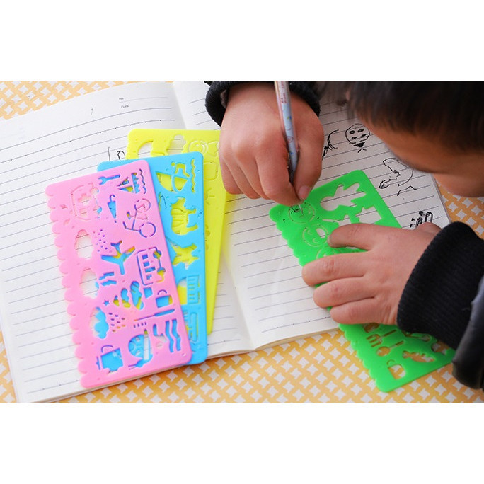 Pembaris Bentuk Kartun Design Ruler kids learning 4pcs Fun Art Rulers ...