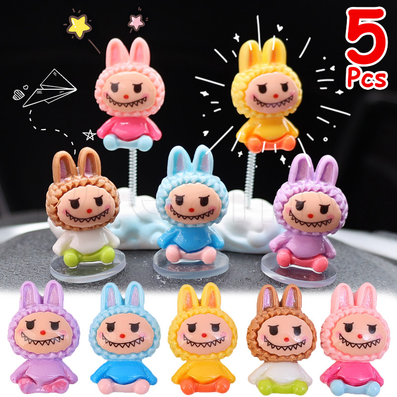 5Pcs Cartoon Labubu Car Decor - Creative Shaking Head Doll Decor - Mini ...