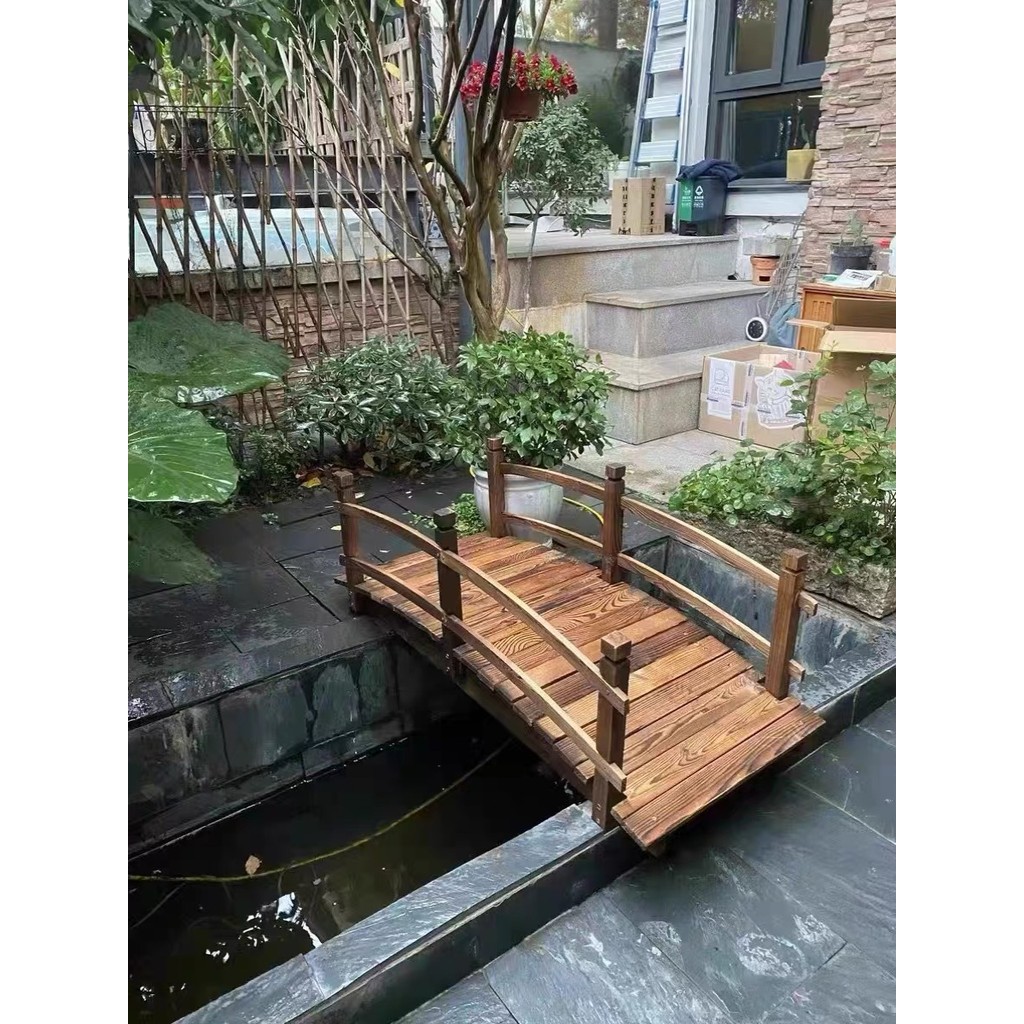 Outdoor Anti-Corrosion Solid Wood Garden Small Arch Bridge Carbonized ...