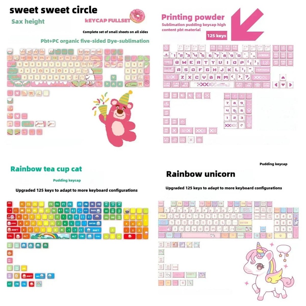 Circle/printing/rainbow Cat/unicorn KeyCaps SAX Profile Shine Through ...