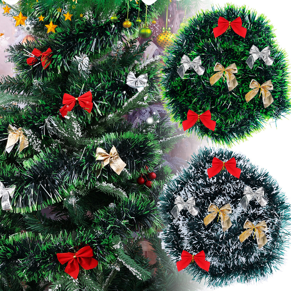 Christmas Decoration Ribbon Garland - Foil Pull Flower Ribbons With Bow ...