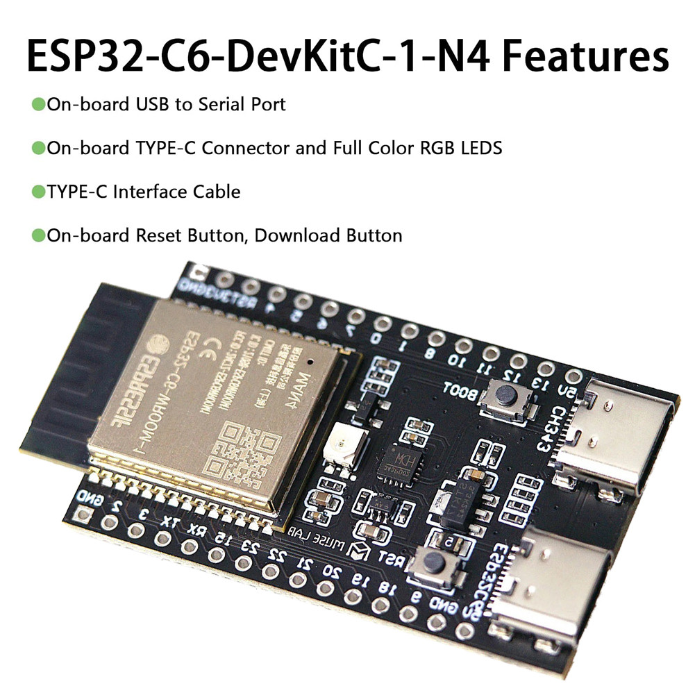 ESP32-C6 Development Board WiFi Bluetooth-Compatible ESP32-C6-WROOM-1 Dual USB C | Shopee Singapore