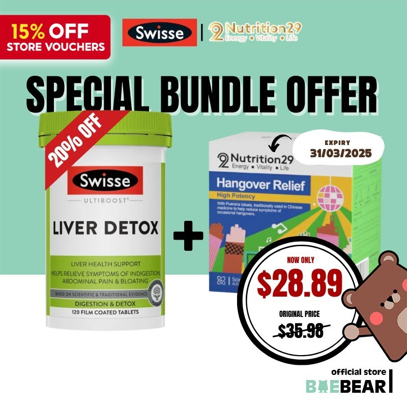 Swisse Liver Detox 120 Tabs + Nutrition 29 Hqngover Relief 10 Sachets ...