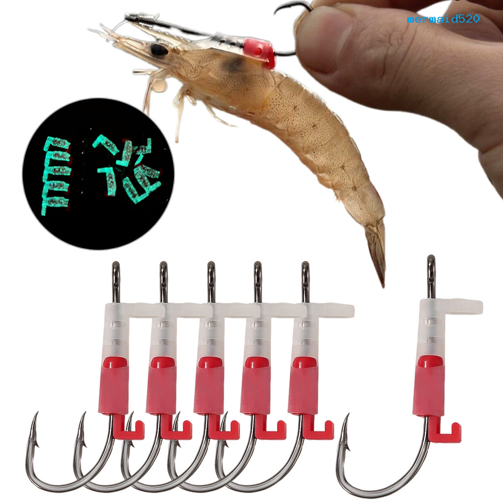 [MRD]6/12Pcs Luminous Live Shrimp Fixing Hook Heavy Duty Steel Glow-in ...