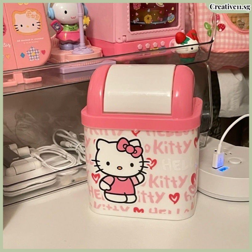 Hello Kitty Mini Waste Bin Cartoon Desktop Garbage Basket Trash Bag ...