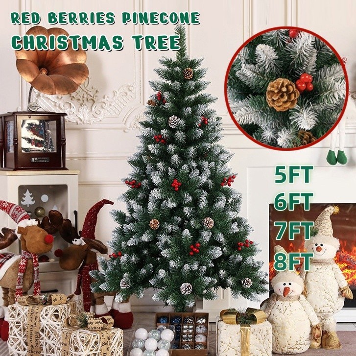 Berry Christmas Tree 5/6/7/8FT PVC Xmas Tree With White Tips Snow Berry ...