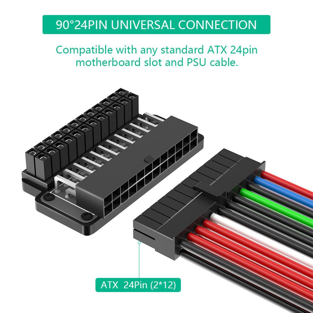 ATX 24Pin Female to 24pin Male 90 Degree Power Adapter with Power OK ...