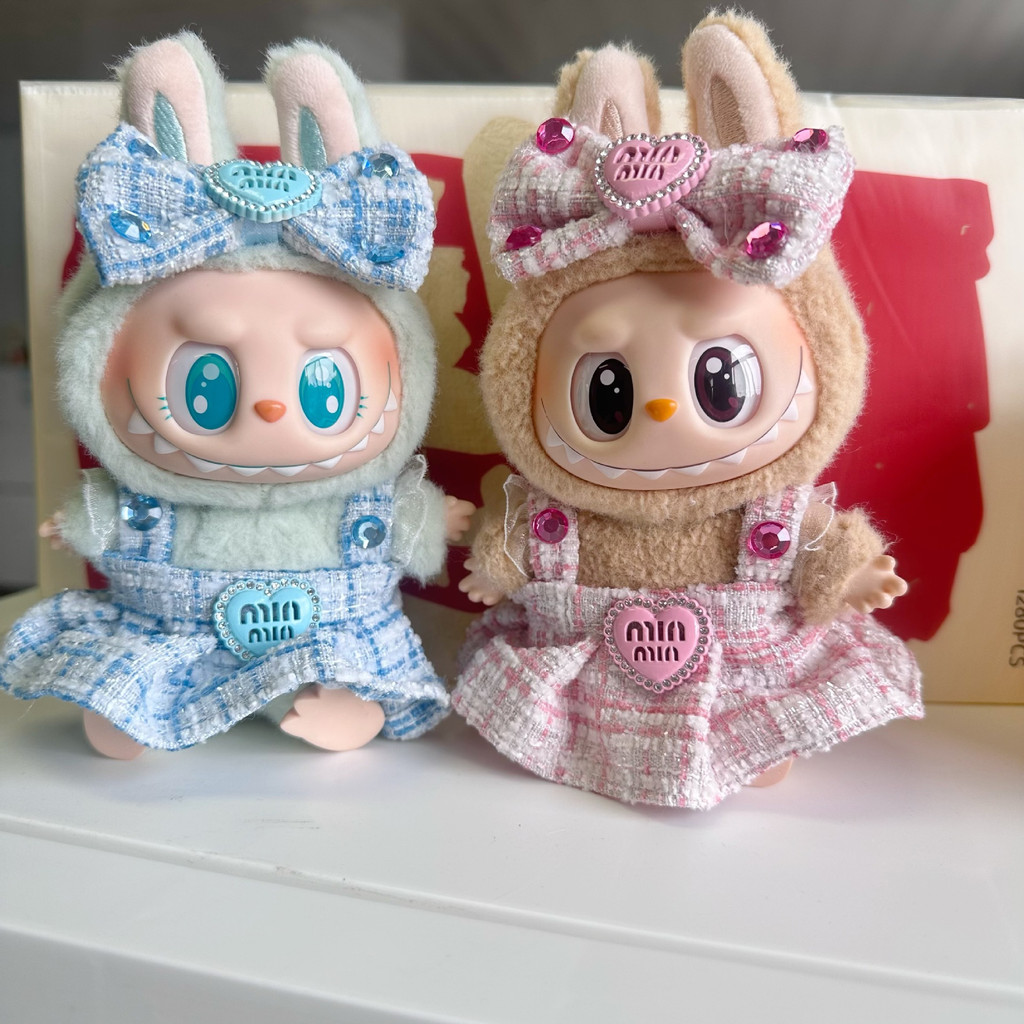 [Clothes only] labubu sitting party blue pink strap fragrant skirt set ...