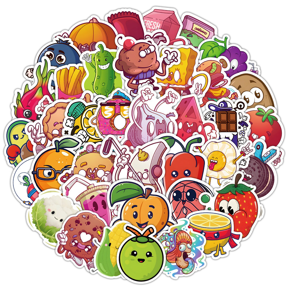 50-Piece Kawaii Food Face Sticker Pack | Montessori Learning Decals for ...