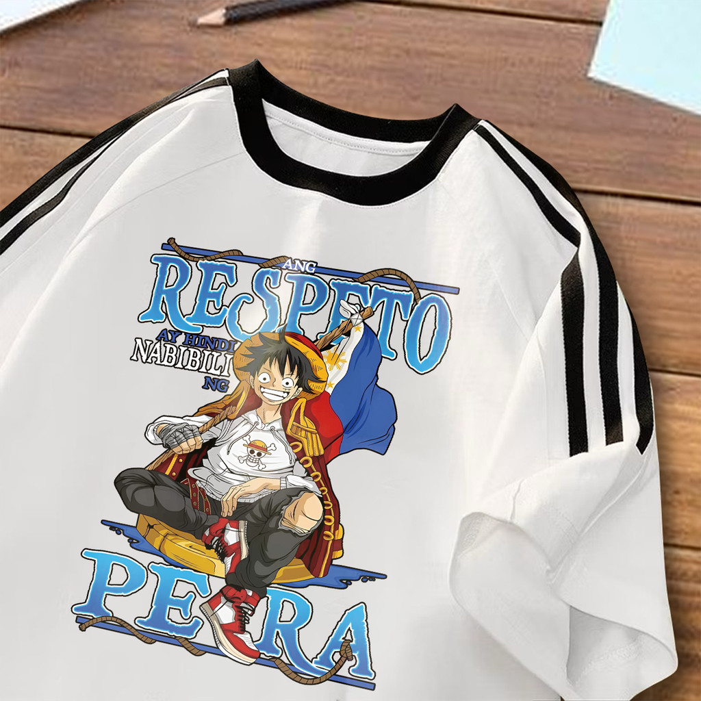 Three Line Korean Oversized T-shirt | One Piece Luffy Respeto | Doesn't ...
