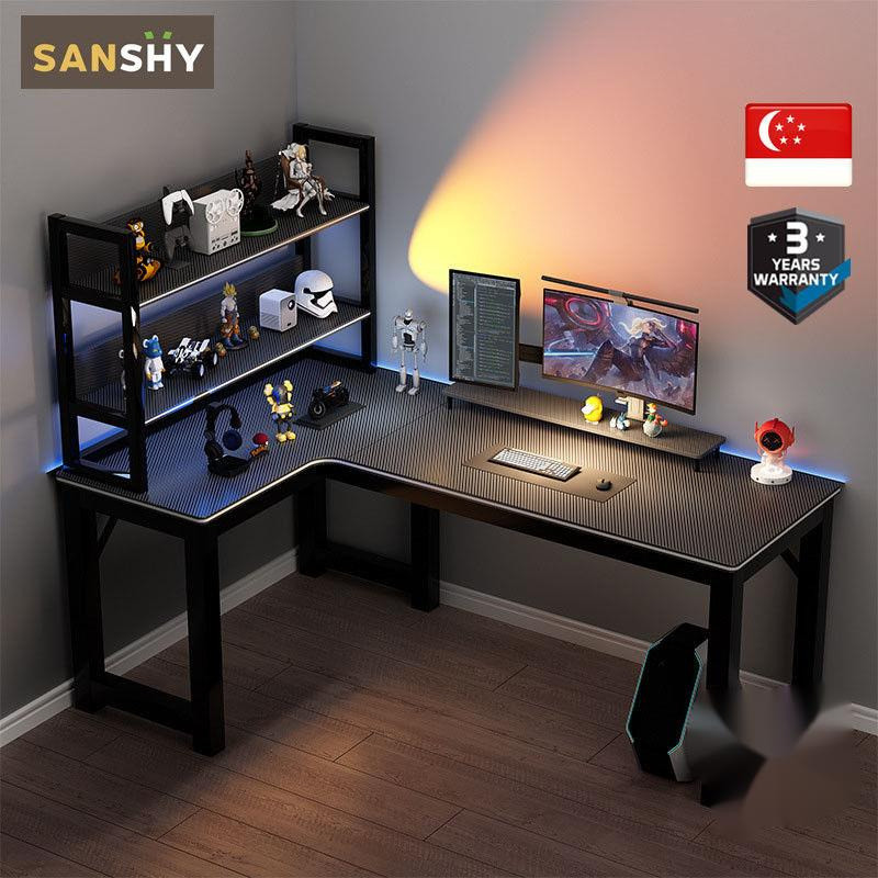 [ SG ]Corner L Shape Computer Table Organizer Gaming Table Carbon Fibre ...