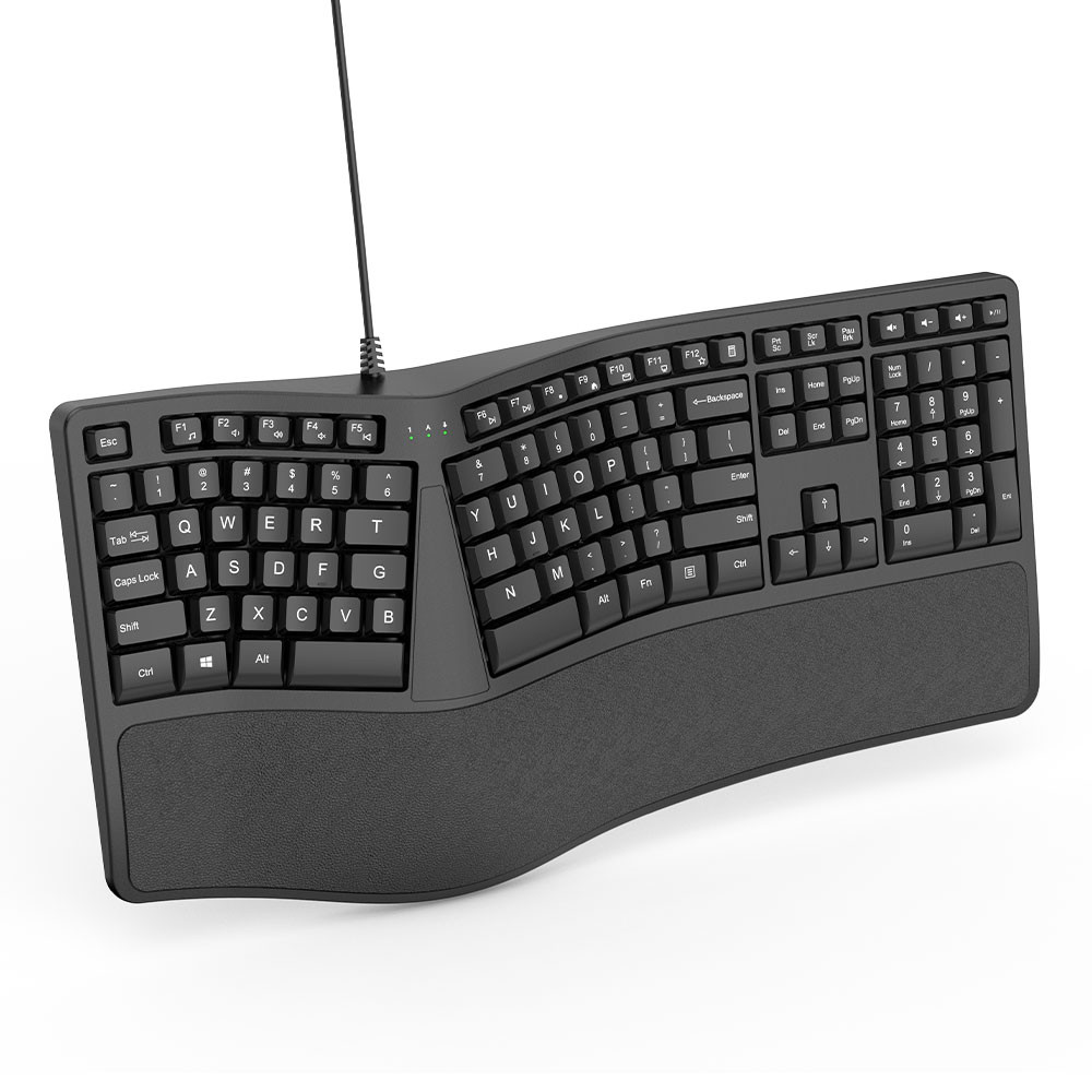 Ergonomic Keyboard with Cushioned Wrist Rest USB Wired Keyboard Laptop ...