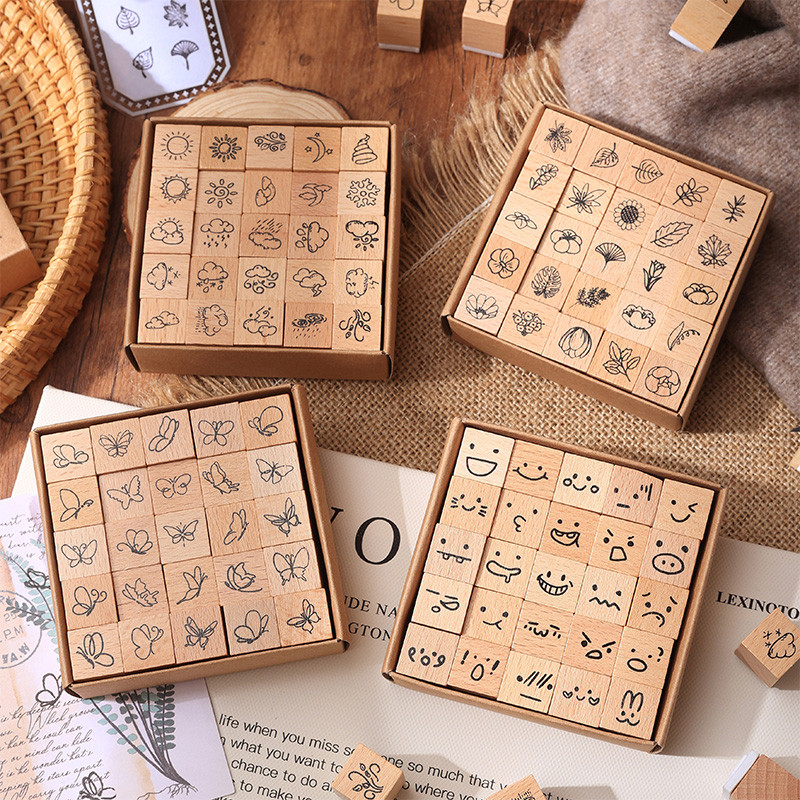 Journal Go 25pcs/set Cute Stamp Wooden Rubber Stamps Lovely Vintage ...