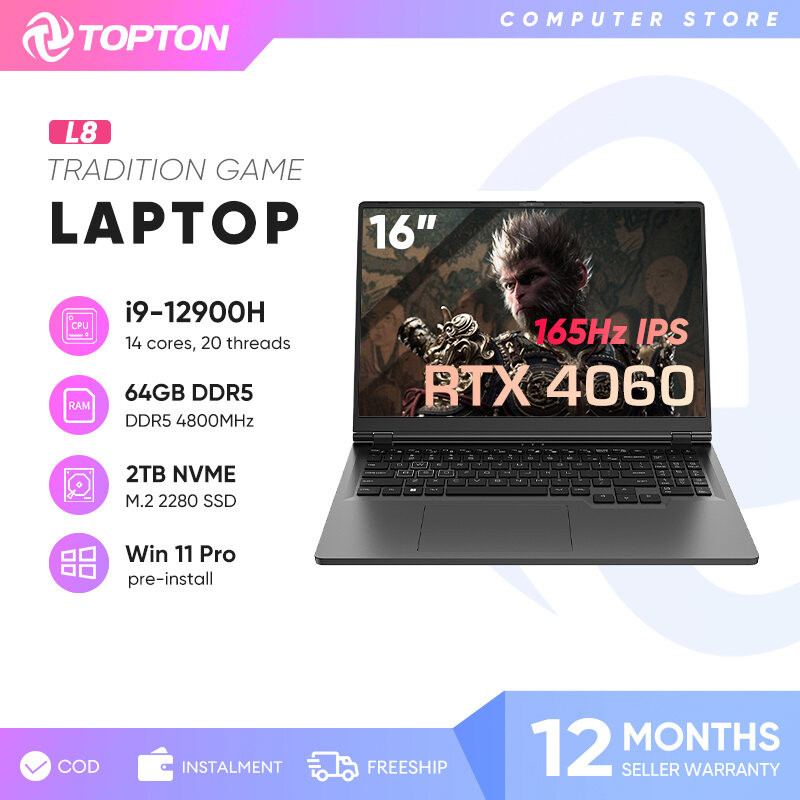 TOPTON 16 Inch Gaming Laptop NVIDIA RTX 4060 8G Intel i9 12900H i7 ...