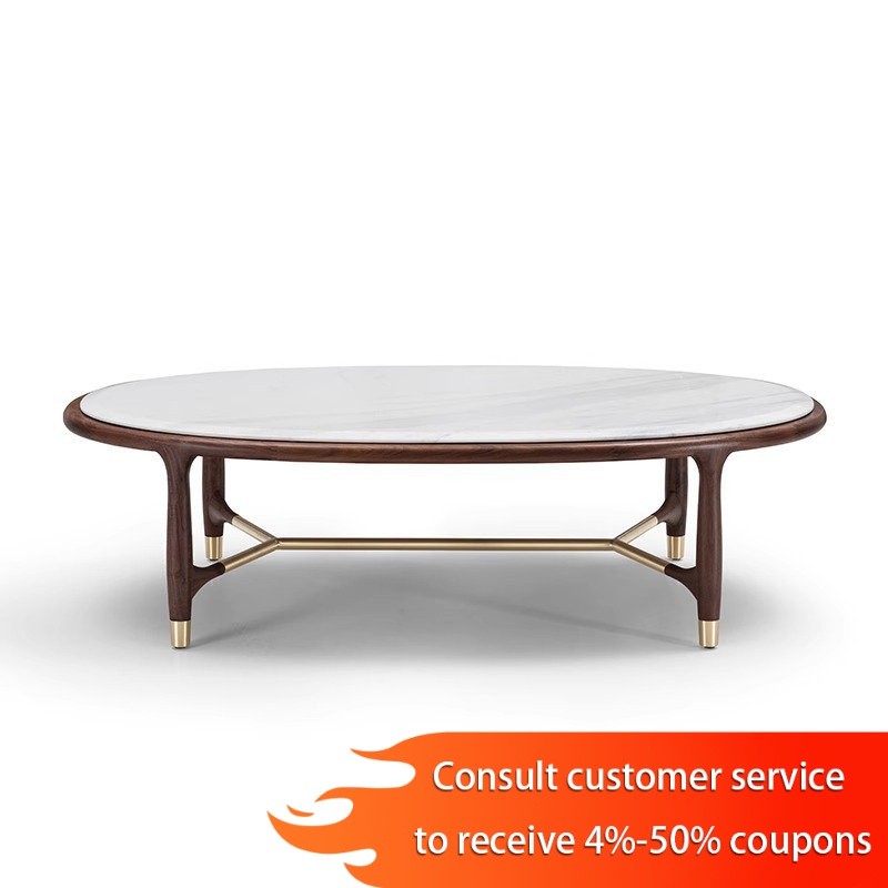 Modern Minimalist Tea Table Black Walnut Marble Coffee Table Living ...