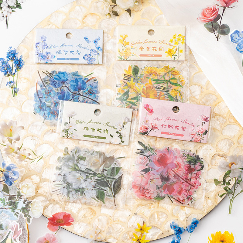 40 Pcs Beautiful Blooming Flowers in Full Bloom Series PET Stickers ...