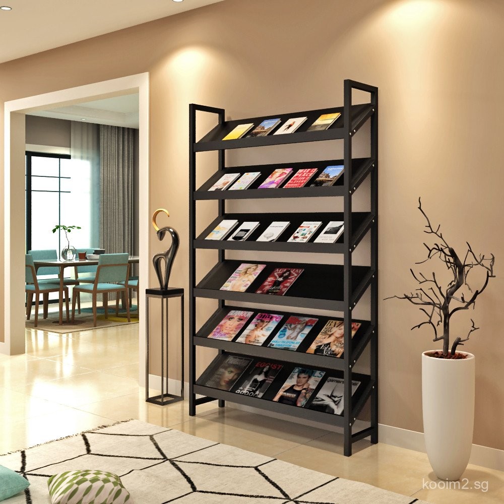 Bookshelf Storage Rack Floor-standing Book and Newspaper Rack Wooden ...