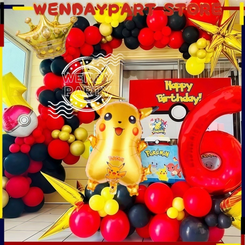 Pokemon Pikachu Balloon Garland Arch Kit Red Yellow Black Latex Balls ...
