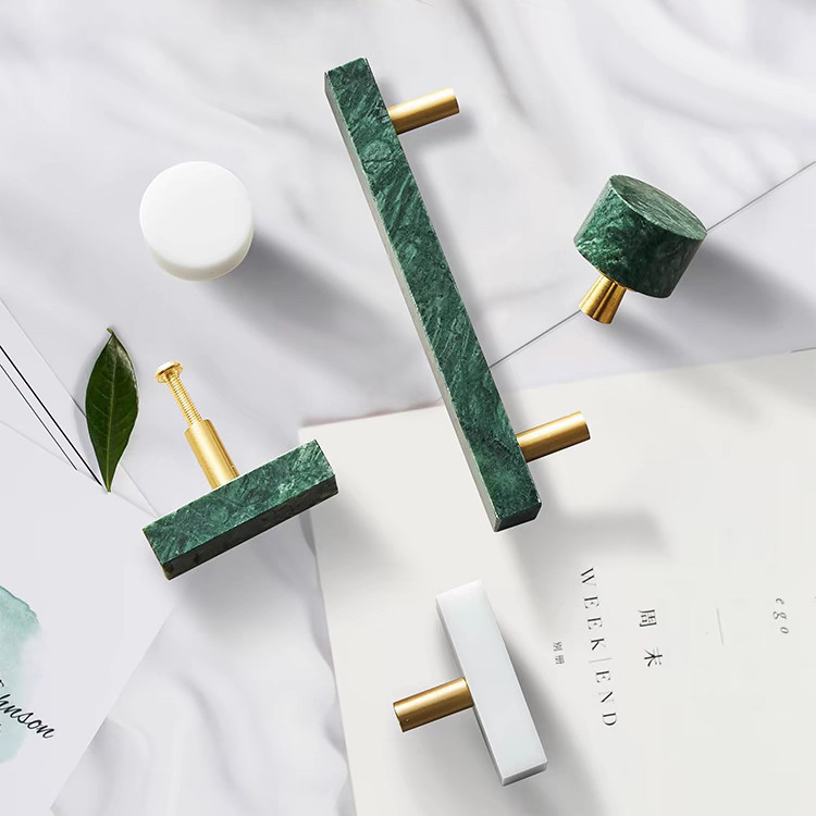Brass Crystal Natural Marble Cabinet Knobs And Handles European Lux ...
