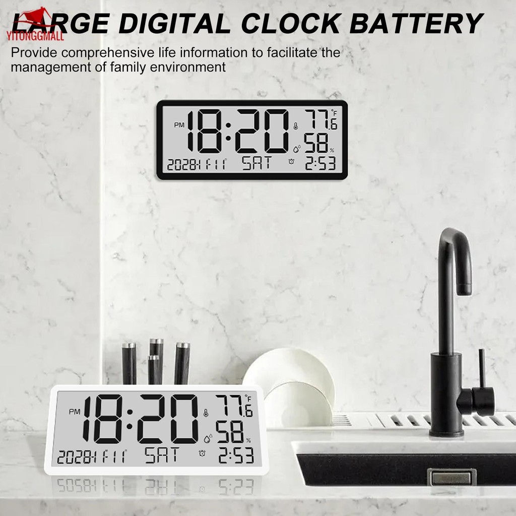 Large Digital Wall Clock with LCD Screen Battery Powered Large Display ...