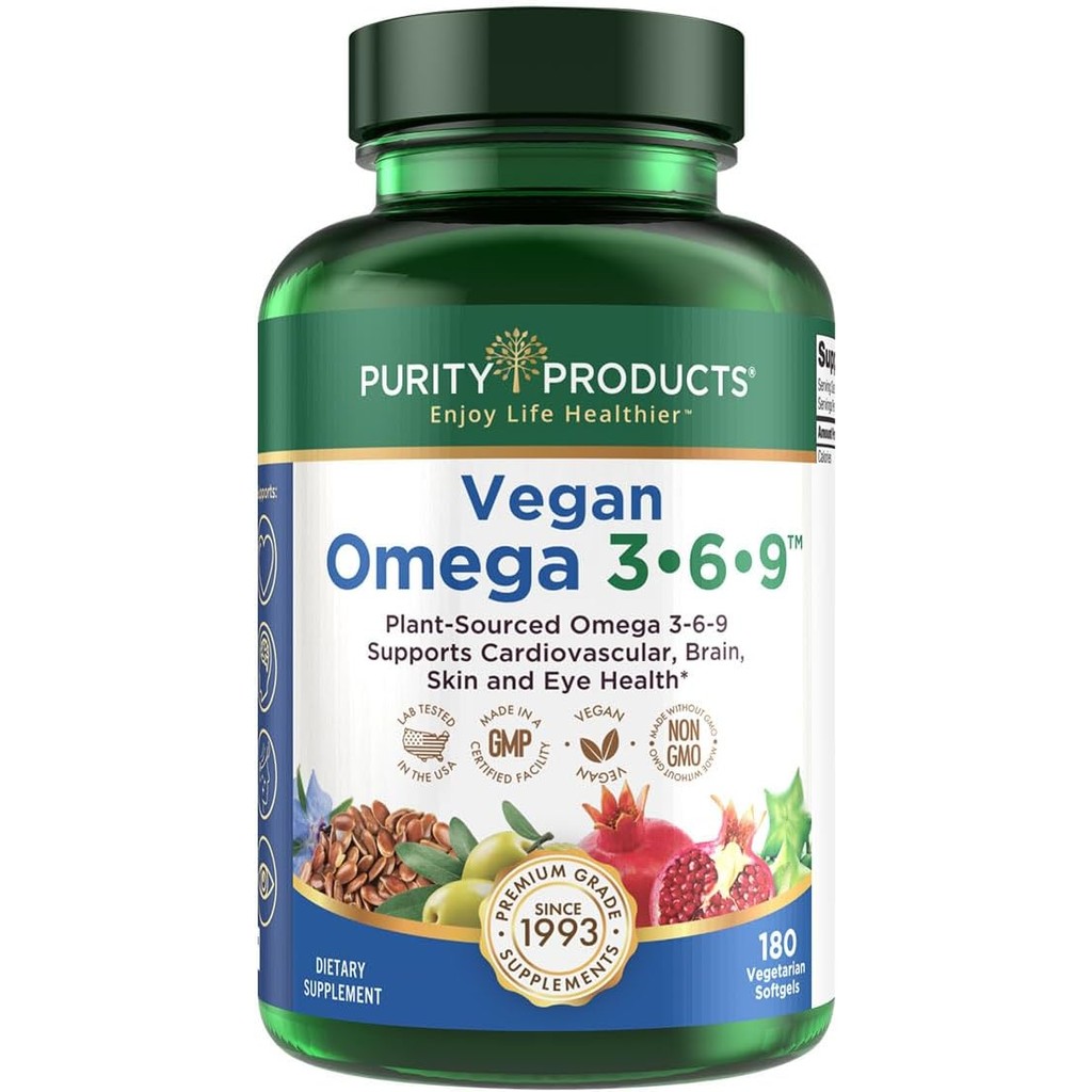 Purity Products Vegan Omega 3-6-9 Formula - “5 in 1” Essential Fatty ...