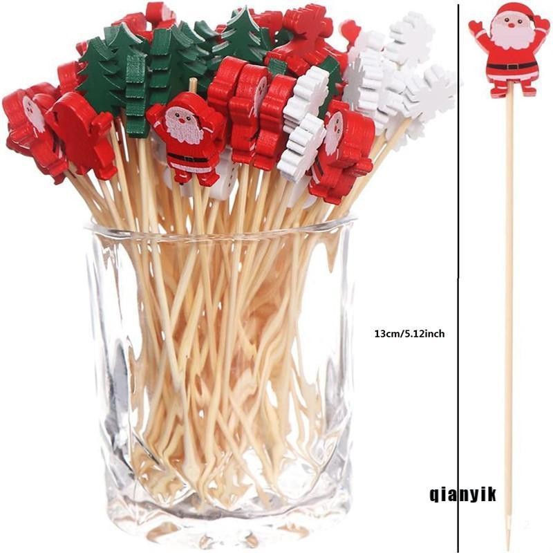 100Pcs Christmas Disposable Bamboo Skewers Santa Xmax Tree Fruit Fork ...