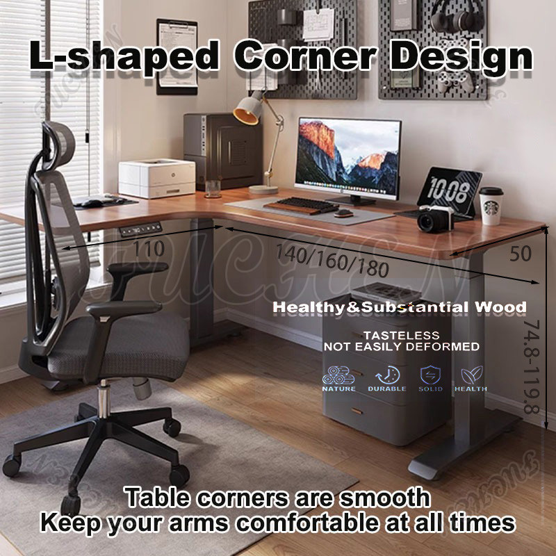 L Shape Electric Height Adjustable Standing Desk Ergonomic Office Table ...