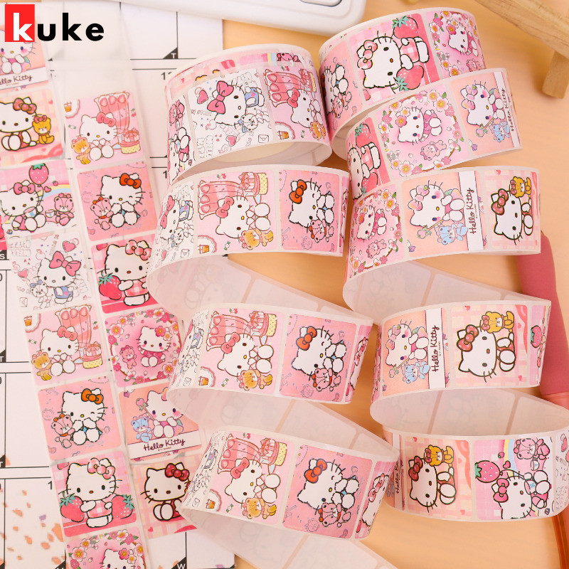 500 Pcs/Roll Hello Kitty Cartoon Stickers - Self-Adhesive Gift ...