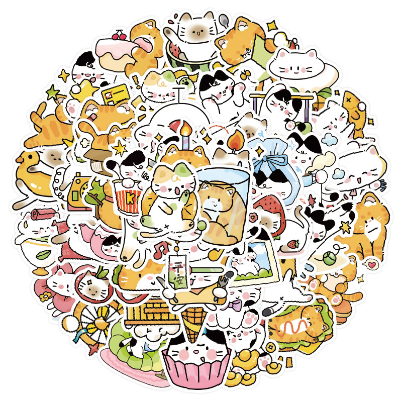 100PCS Cute Cartoon Hand Drawn Daily Life of Cats Graffiti Stickers for ...