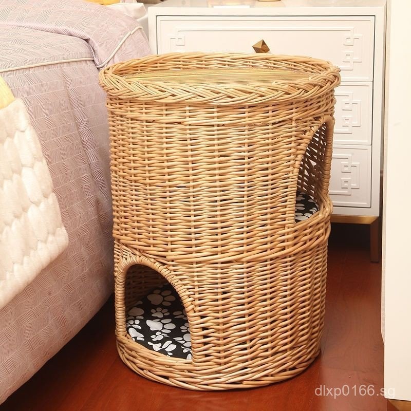 Villa Cat House Double Layer Cat Nest Tree Hole Woven Rattan Bunk Bed ...