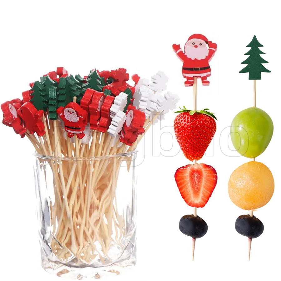 50Pcs Christmas Bamboo Food Picks Toothpicks Santa Dessert Buffet Fruit ...