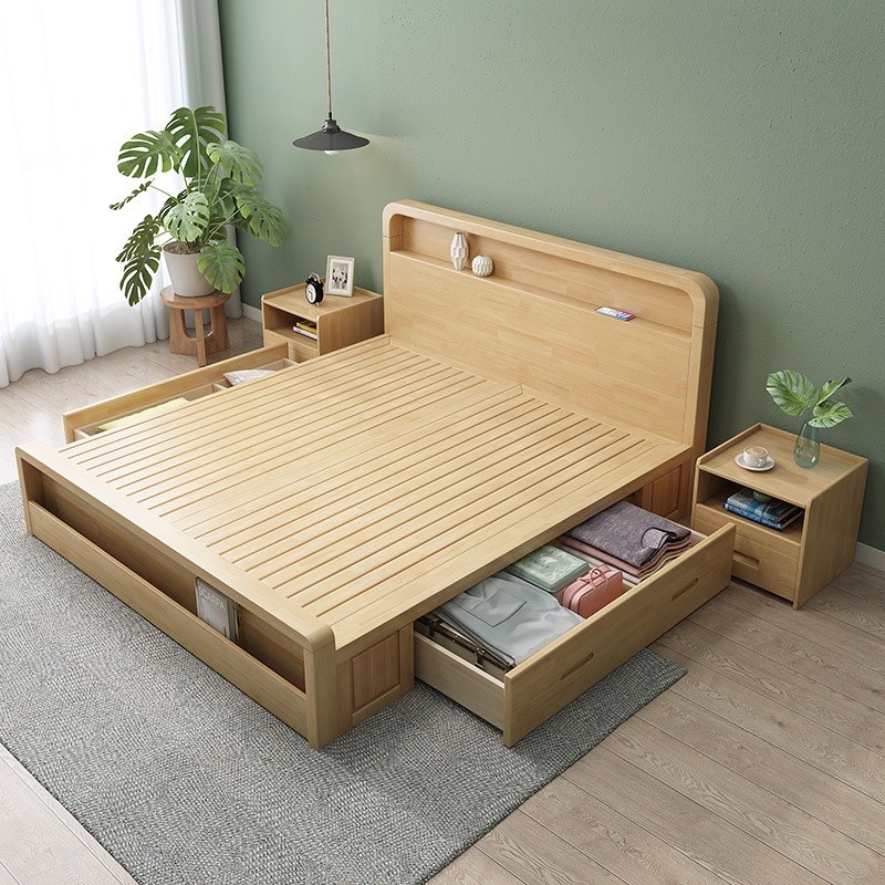 HDB Storage Bed Frame with Storage Drawers High Box Double Bed Bedframe ...