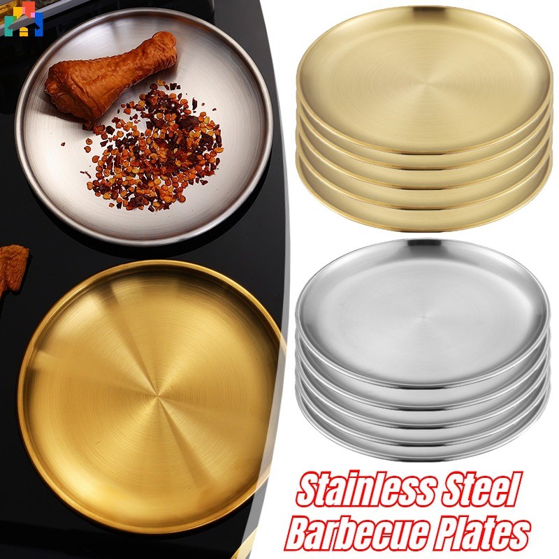 201/304 Stainless Steel Barbecue Plates Round Nordic Style Buffet ...