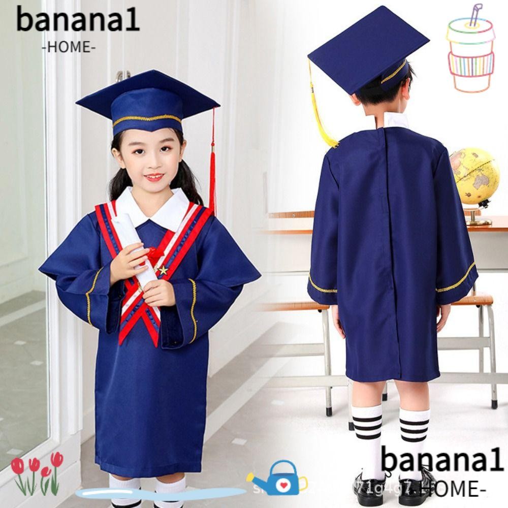 BANANA1 2Pcs/Set Children Graduation Gown Set, With Hat Tassel Congrats ...