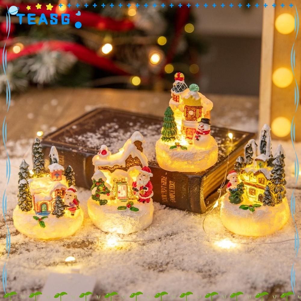 TEASG Village House Statue, With LED Lights Resin LED Christmas ...