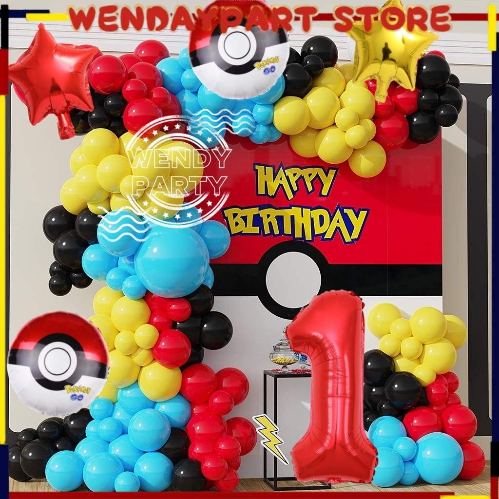 Pokemon Pikachu Themed Party Balloon Arch Kit Red Yellow Black Latex ...
