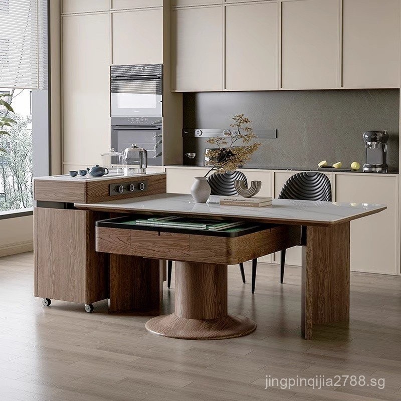 Solid Wood Stone Plate Dining Table Mahjong Table Integrated Kitchen ...