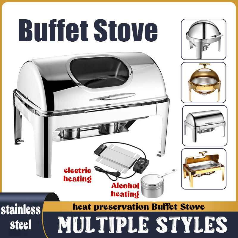 Stainless Steel Round Roll Top Chafing Dish Buffet Set Catering Set ...