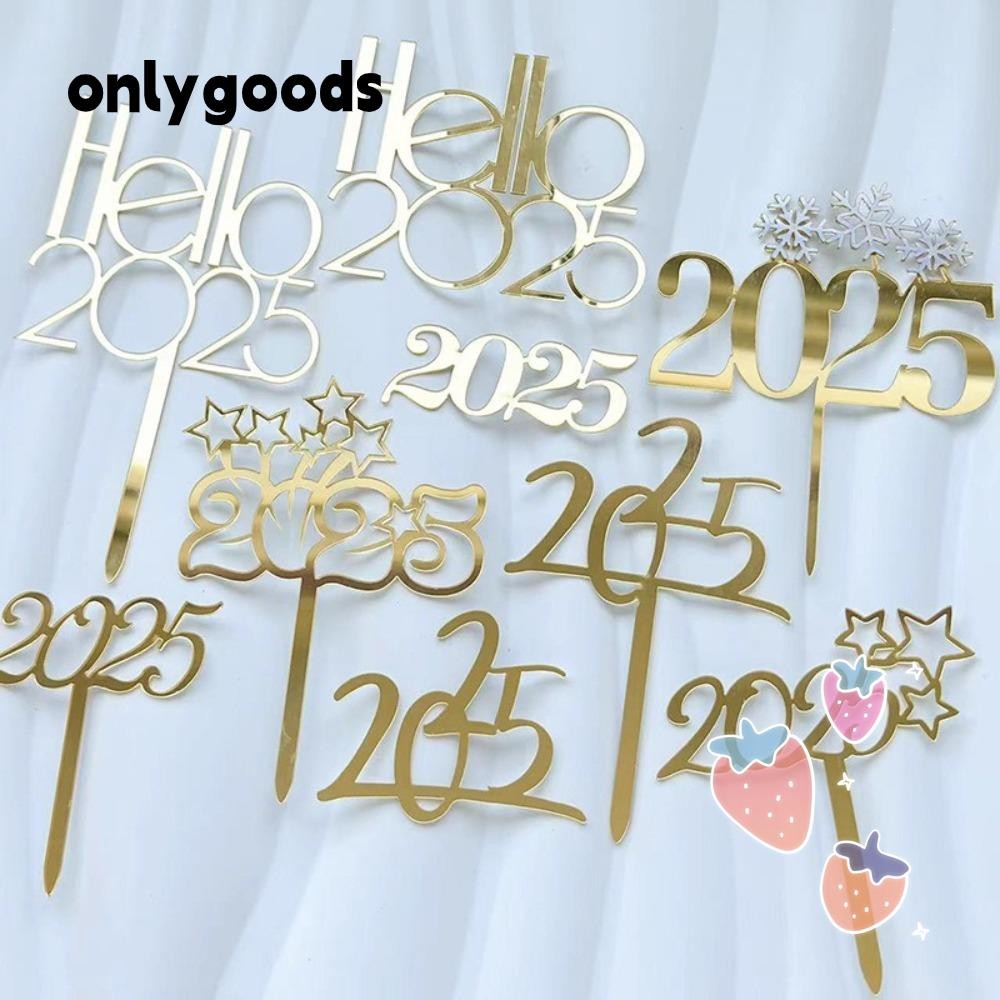 ONLY 5pcs 2025 Cake Topper, Handwriting Gold Acrylic Xmas Cupcake ...
