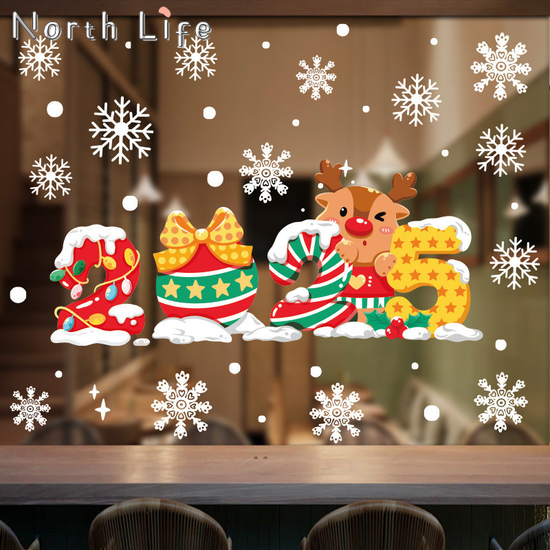 2025 New Year Christmas Decoration Electrostatic Stickers Snowflake Elk ...