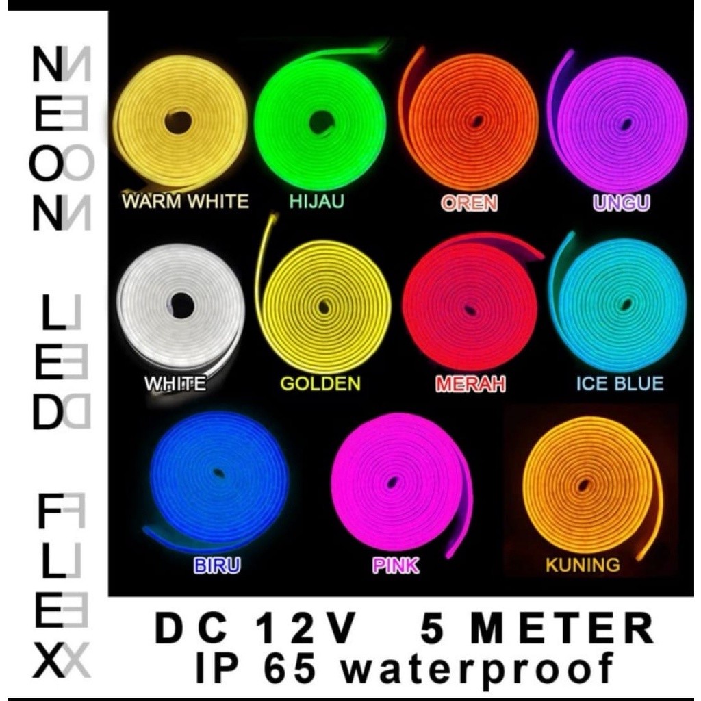 LED Neon FLEX Strip Light Flexible DC12V 5 Meters IP65 WATERPROOF ...