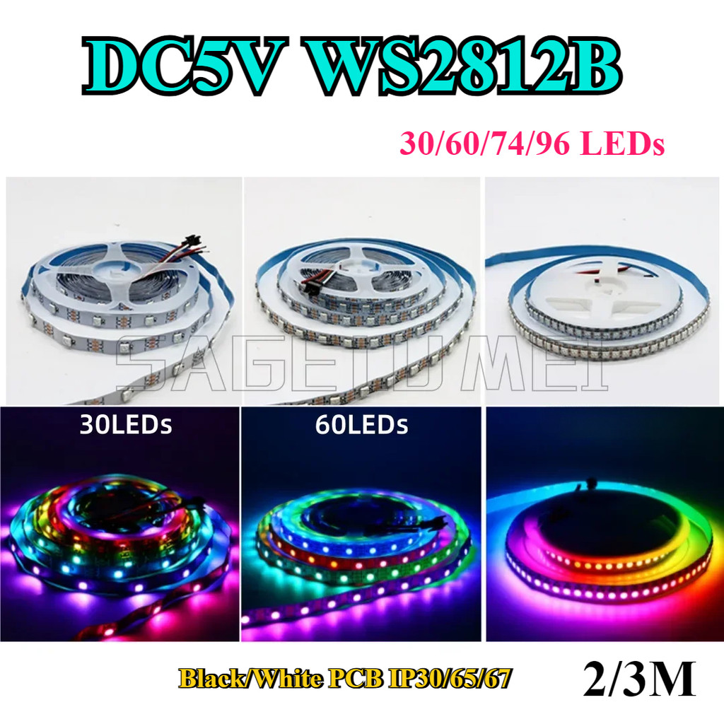 DC5V WS2812B Black/White PCB IP30/65/67 WS2812IC Led Light Led Strip 2 ...
