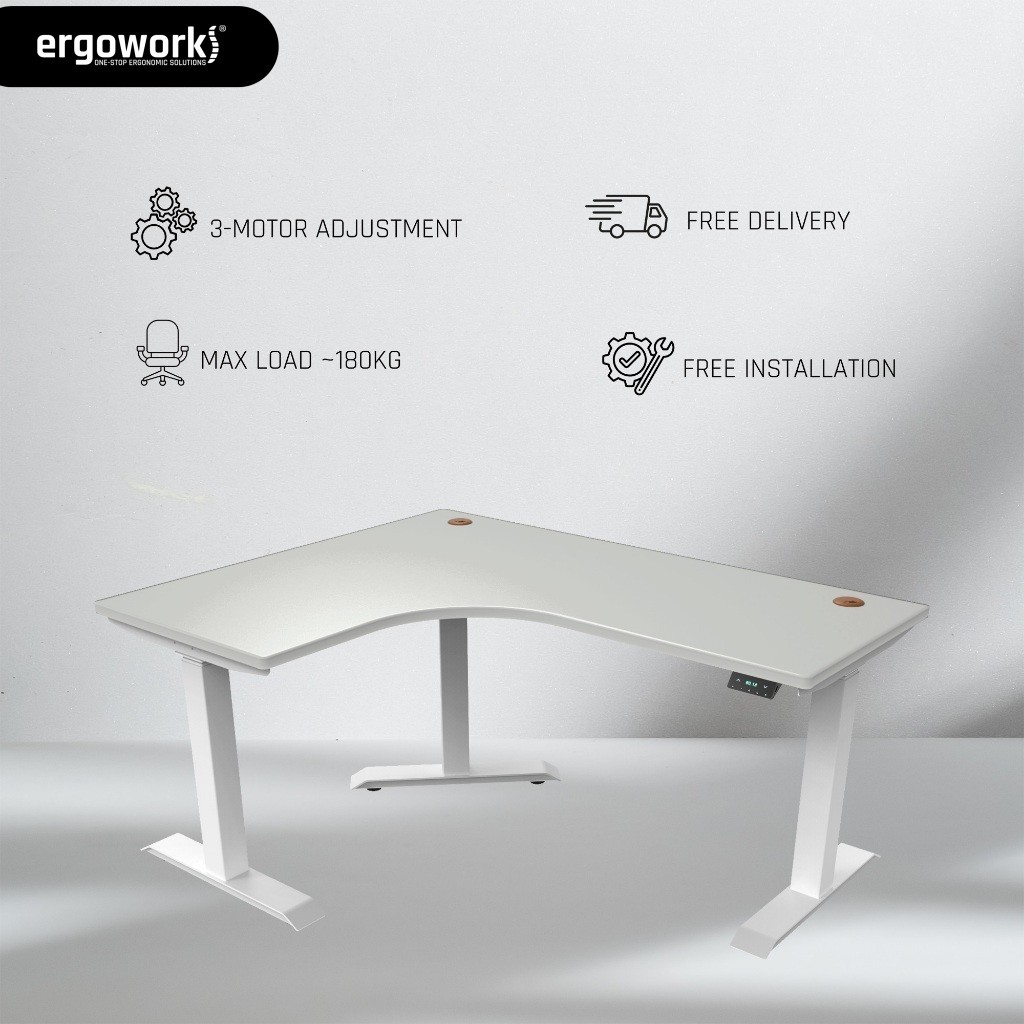 Ergoworks L-Shaped Extended Signature Standing Desk, MFC Tabletop (1500 ...