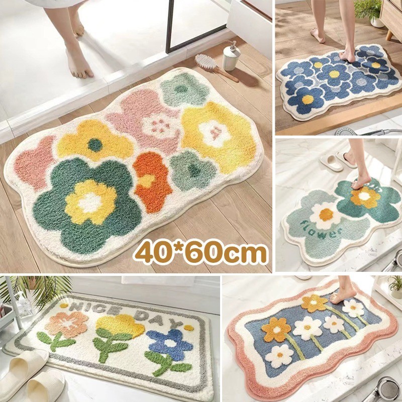 Flower Shaped Cute Bathroom Mats Luxury Fluffy Thick Shaggy Bath Rugs ...