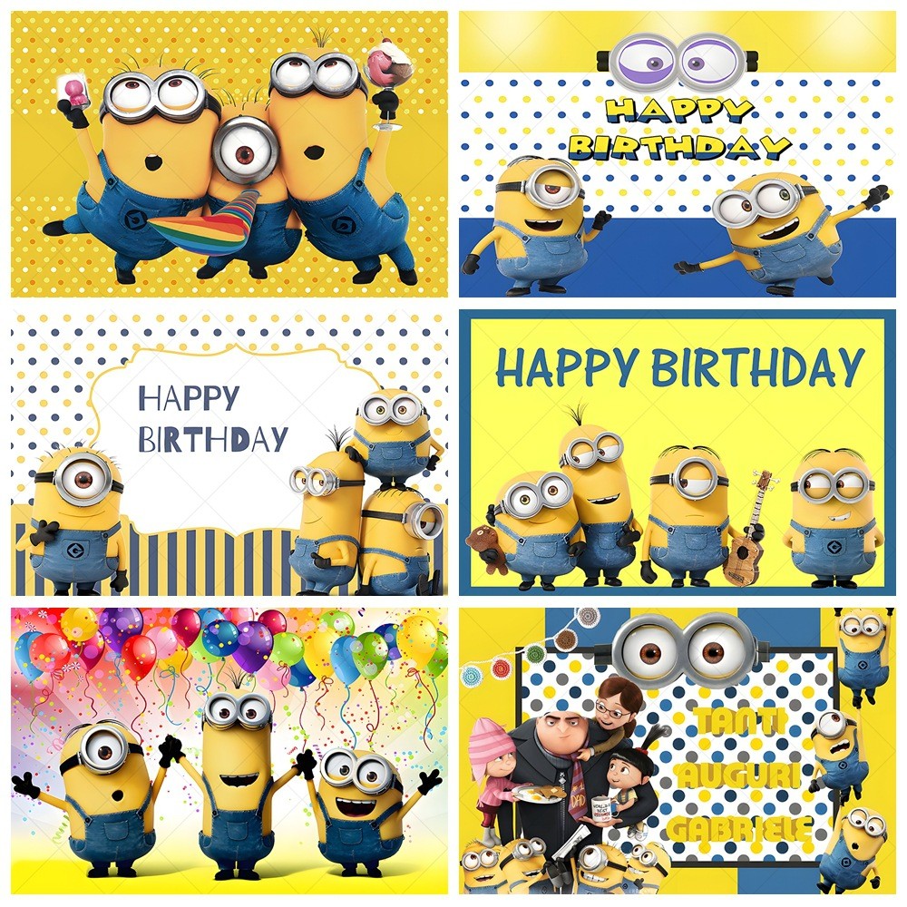 New Minion Children's Birthday Background Fabric Party Decoration Cute ...