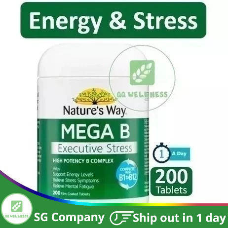 👍NATURE'S WAY Mega B 200 Tablets High Potency B Complex Boost Energy ...
