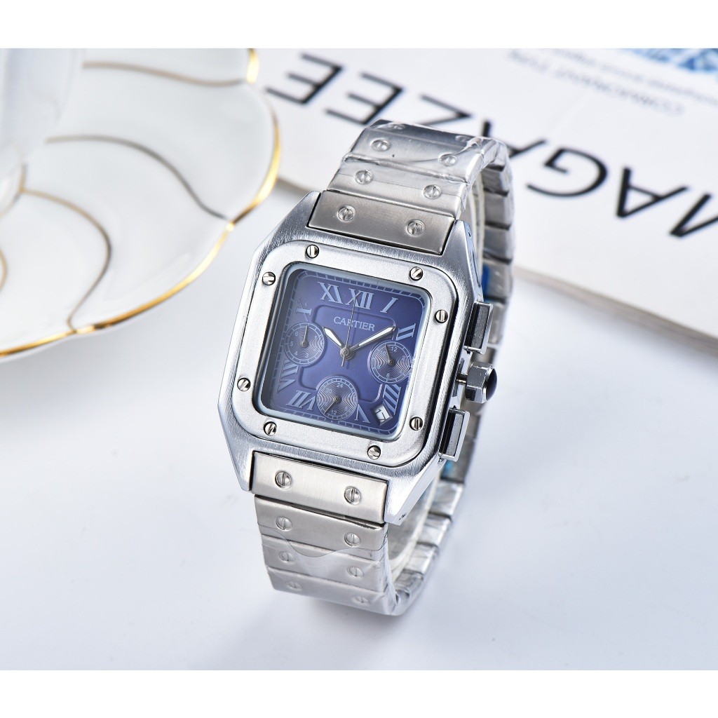 Cartier Three-Eye Six-Hand Dial Fashion Silver Trendy Men's Watch Multi ...