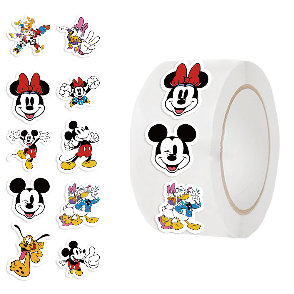 500 pcs 10 images Mickey Mouse Cartoon Stickers Roll/Stickers Tape ...